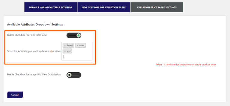 Woocommerce Product Variation Table Documentation Wp Swings