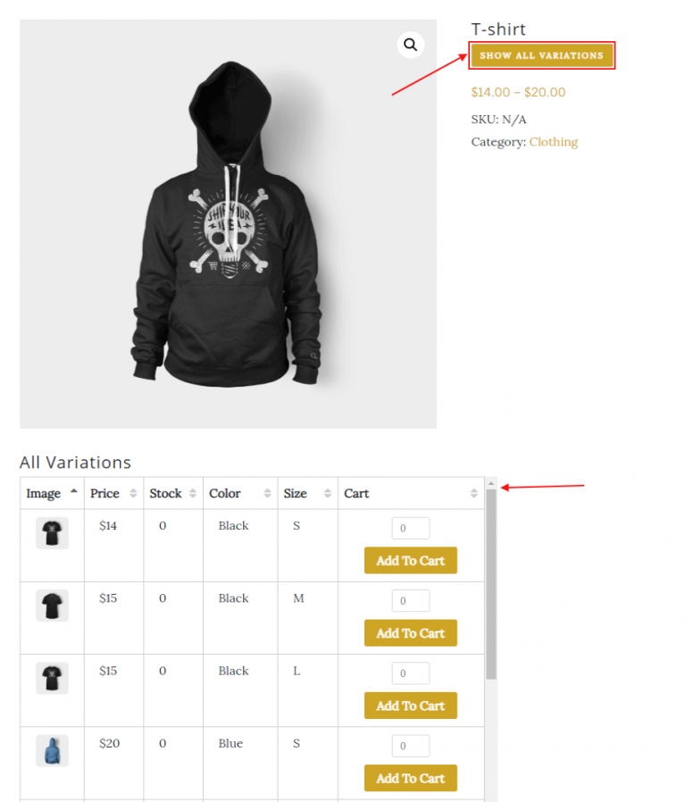 Woocommerce Product Variation Table Documentation Wp Swings