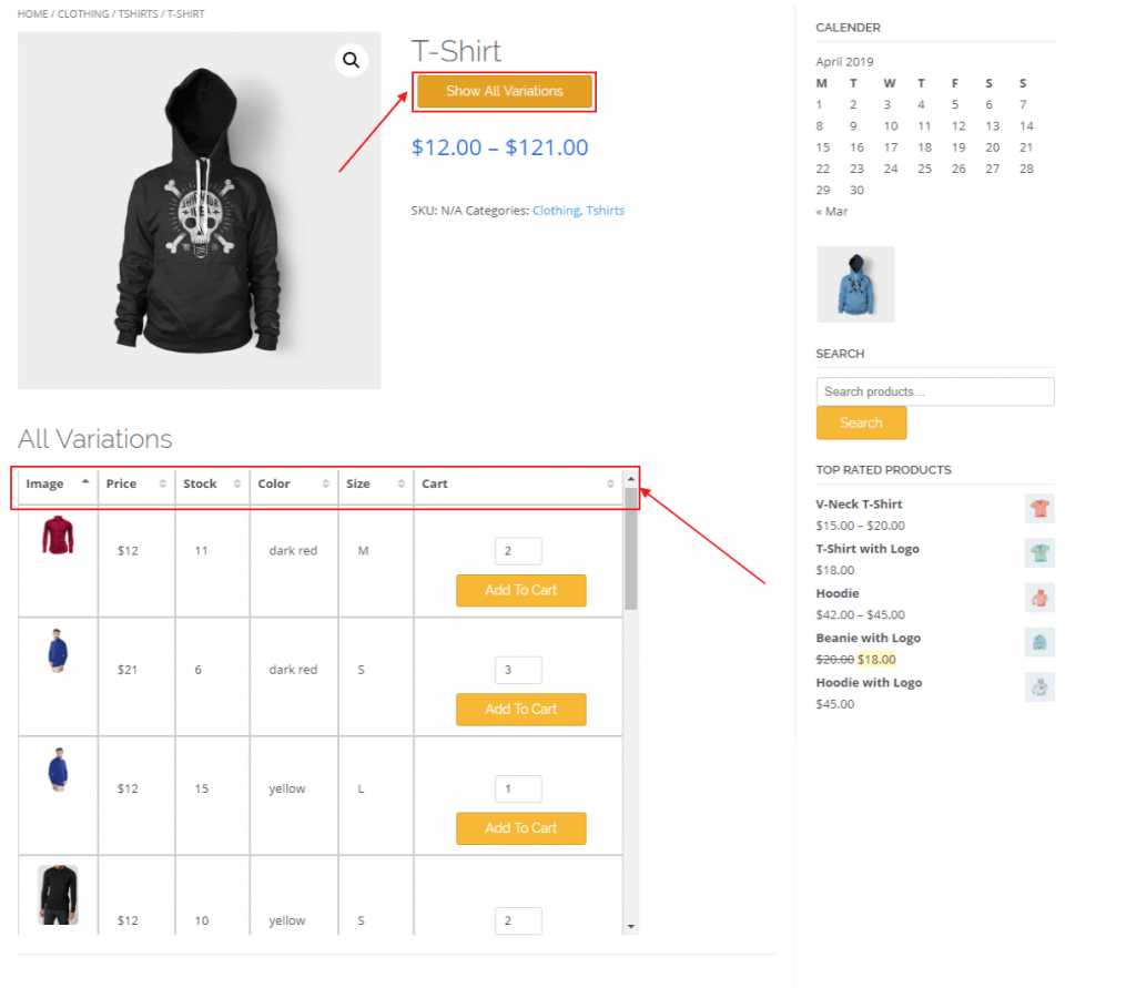 Woocommerce Product Variation Table Documentation Wp Swings
