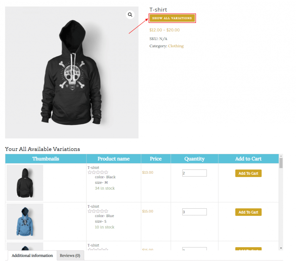WooCommerce Product Variation Table Documentation | WP Swings