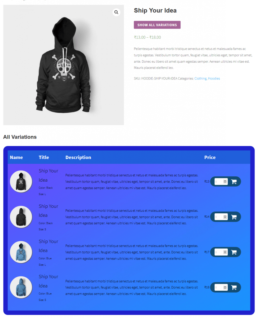 WooCommerce Product Variation Table Documentation | WP Swings
